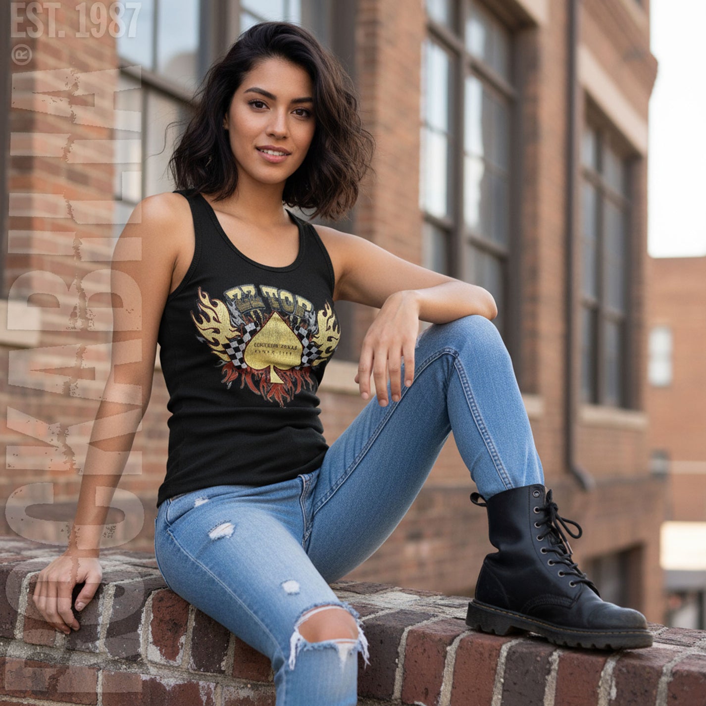 ZZ Top Race Flag Womens Tank 251098 | Rockabilia Merch Store