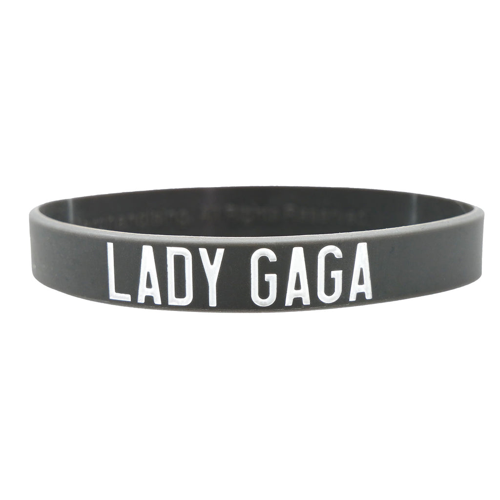 Lady Gaga White On Grey Logos Rubber Bracelet 458983 | Rockabilia Merch ...
